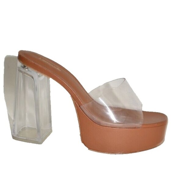 Larroude | Shoes | New Larroud Dolly Lucite Vinyl Platform Mules Clear Caramel 95 M Dd389 | Poshmark